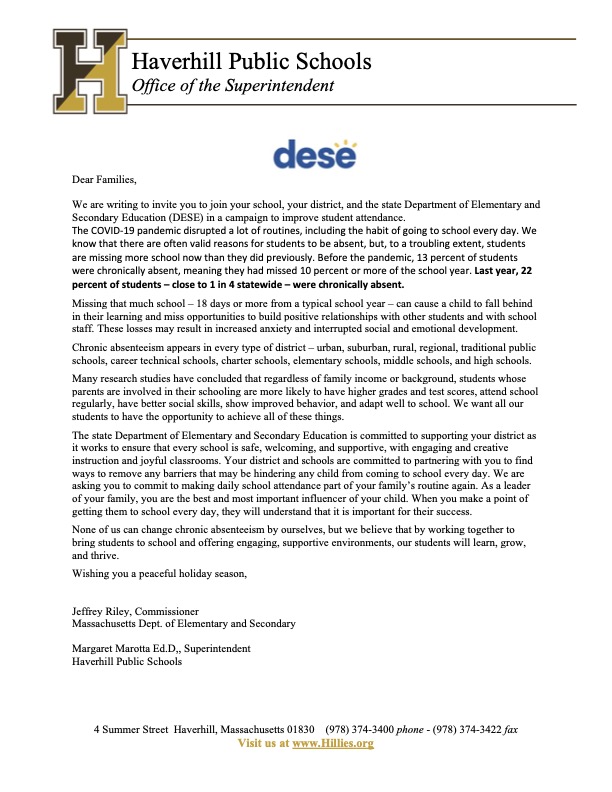 Attendance Campaign with DESE - Haverhill Public Schools