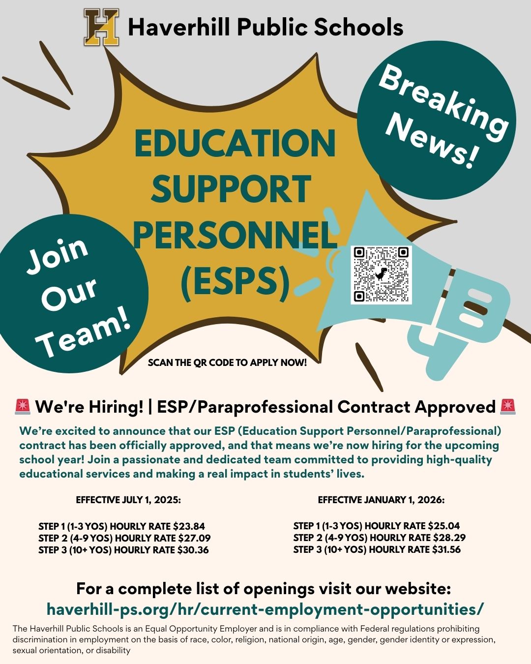 We’re Hiring!! ESP/Paraprofessional Contract Approved - Haverhill ...